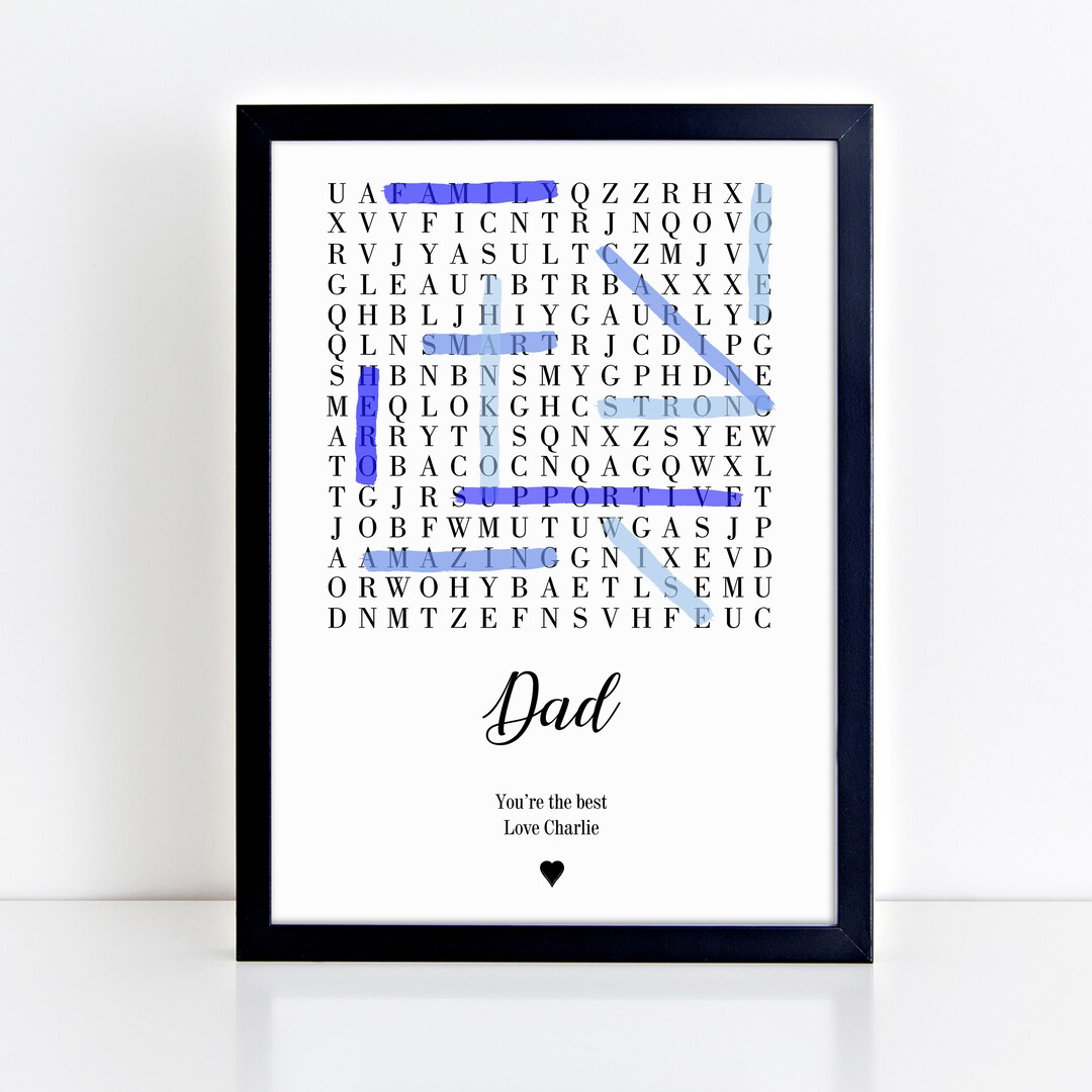 Personalised Dad Print Word Search Wall Art Picture Birthday, Father's ...