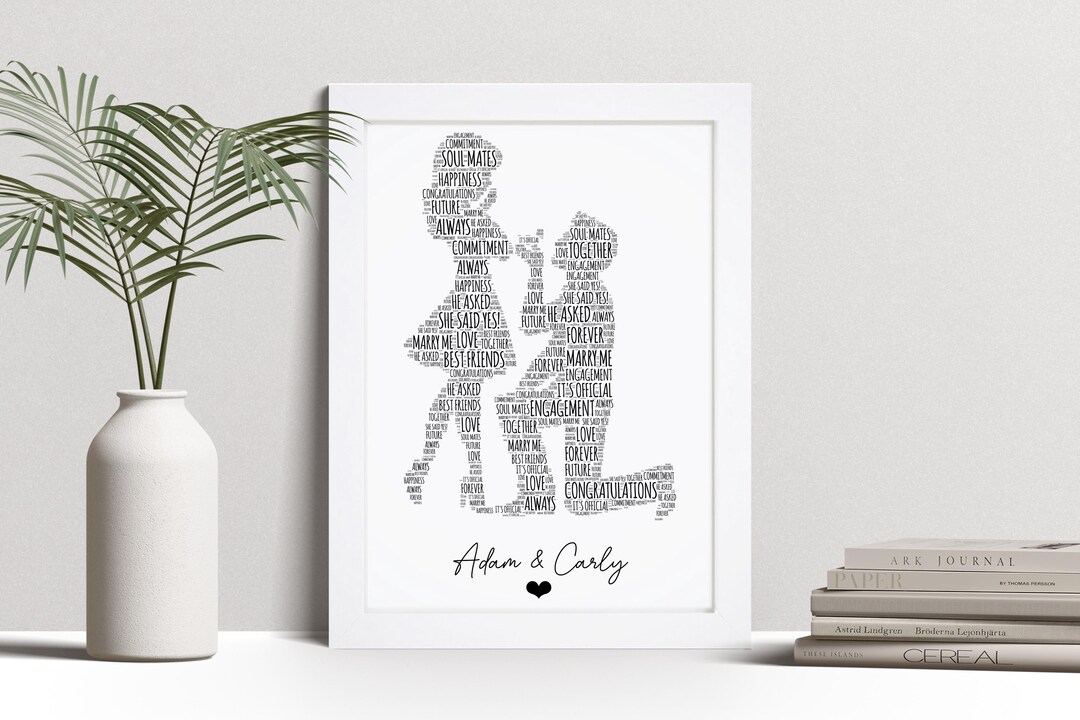 Personalised Engaged Couple Word Art Print, Engagement Gift, Custom ...