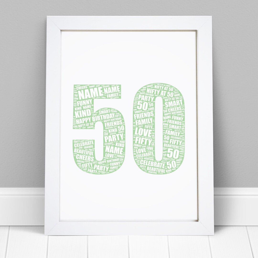 Personalised 50 Word Art Print 50th Birthday Gifts Custom Wall Art for ...