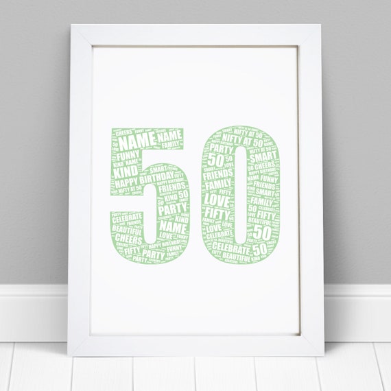 Personalised 50 Word Art Print 50th Birthday Gifts Custom - Etsy UK