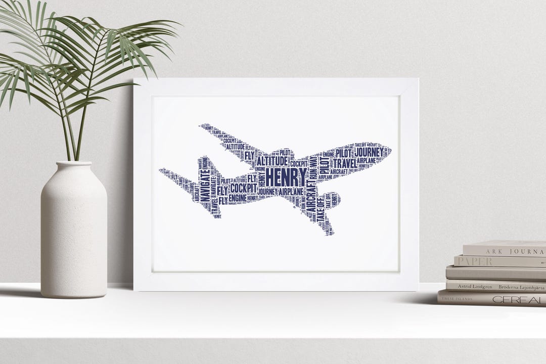 Personalised Airplane Word Art Print, Pilot, Travel Gift, Custom Wall ...