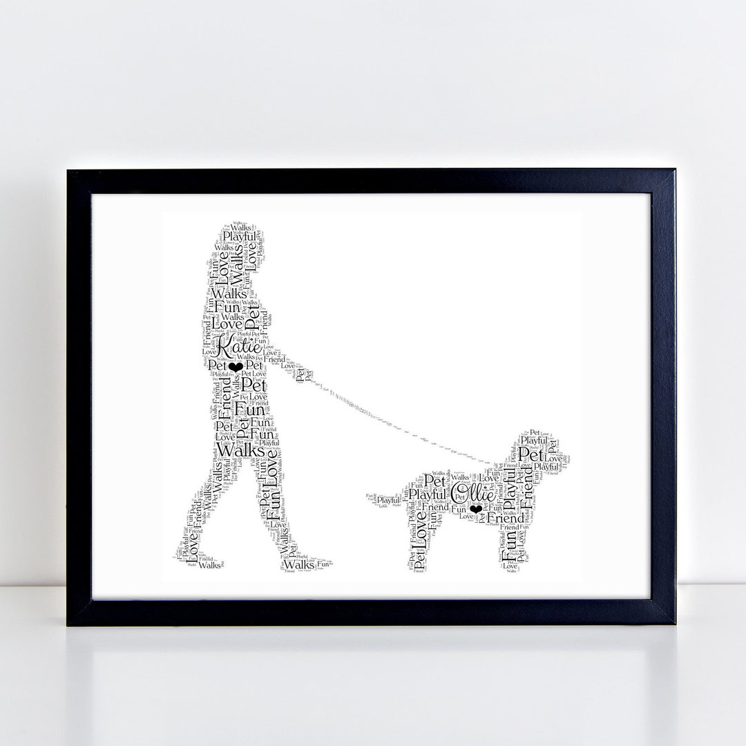 Personalised Female Dog Walker Print Print - Pet Dog Print Word Art ...