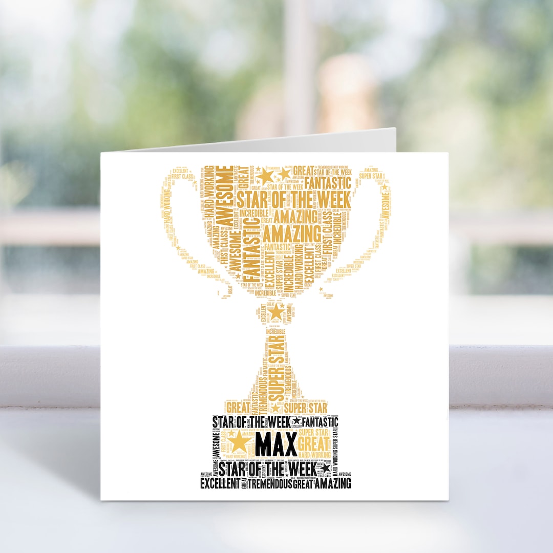 Personalised Trophy Word Art Card for Pupil, Student Leaving, Leavers ...