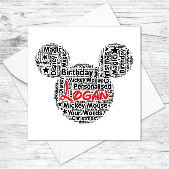 Personalised Mickey Mouse Card Custom Word Art Card | Etsy