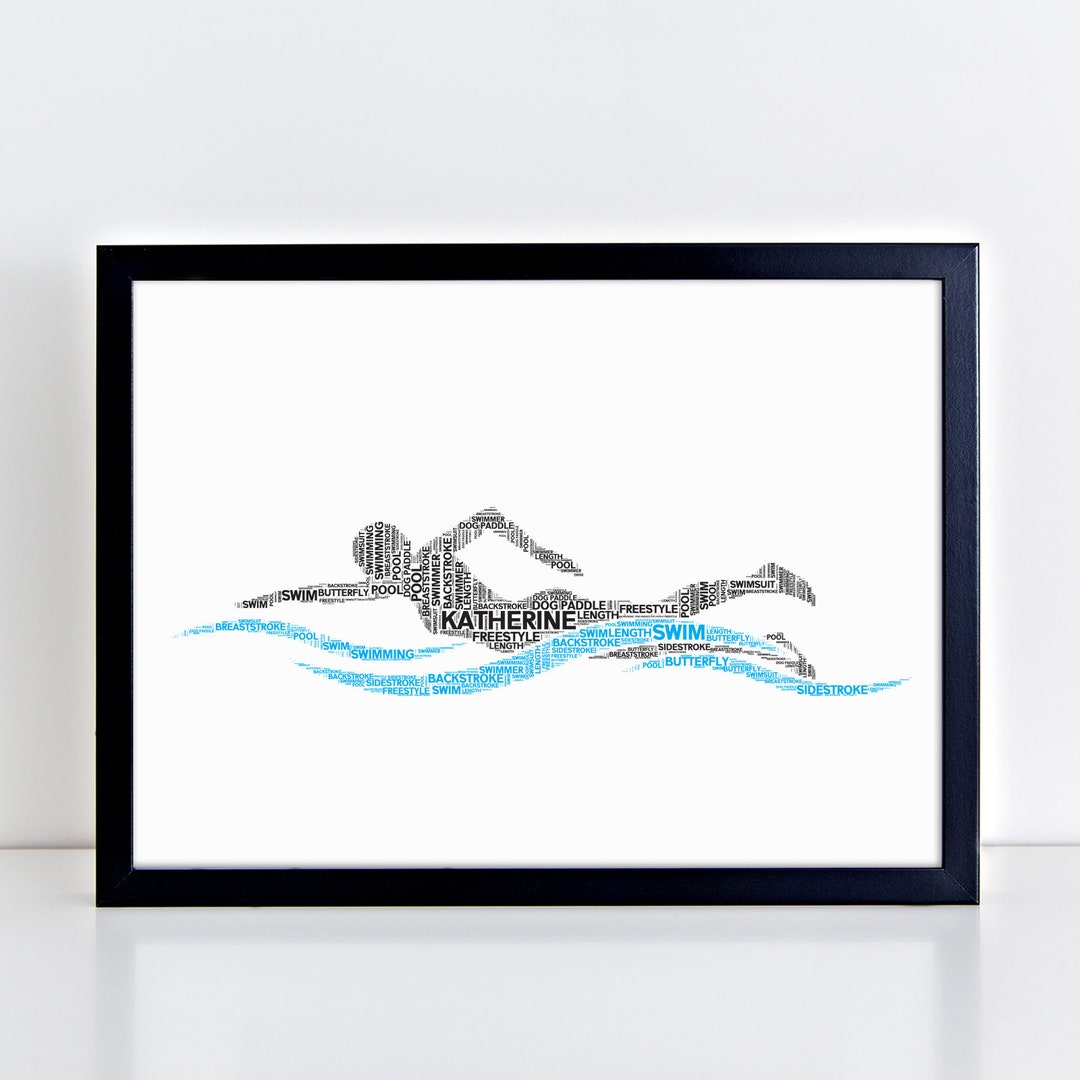 Personalised Female Swimmer Word Art Print - Swimming Themed Picture ...