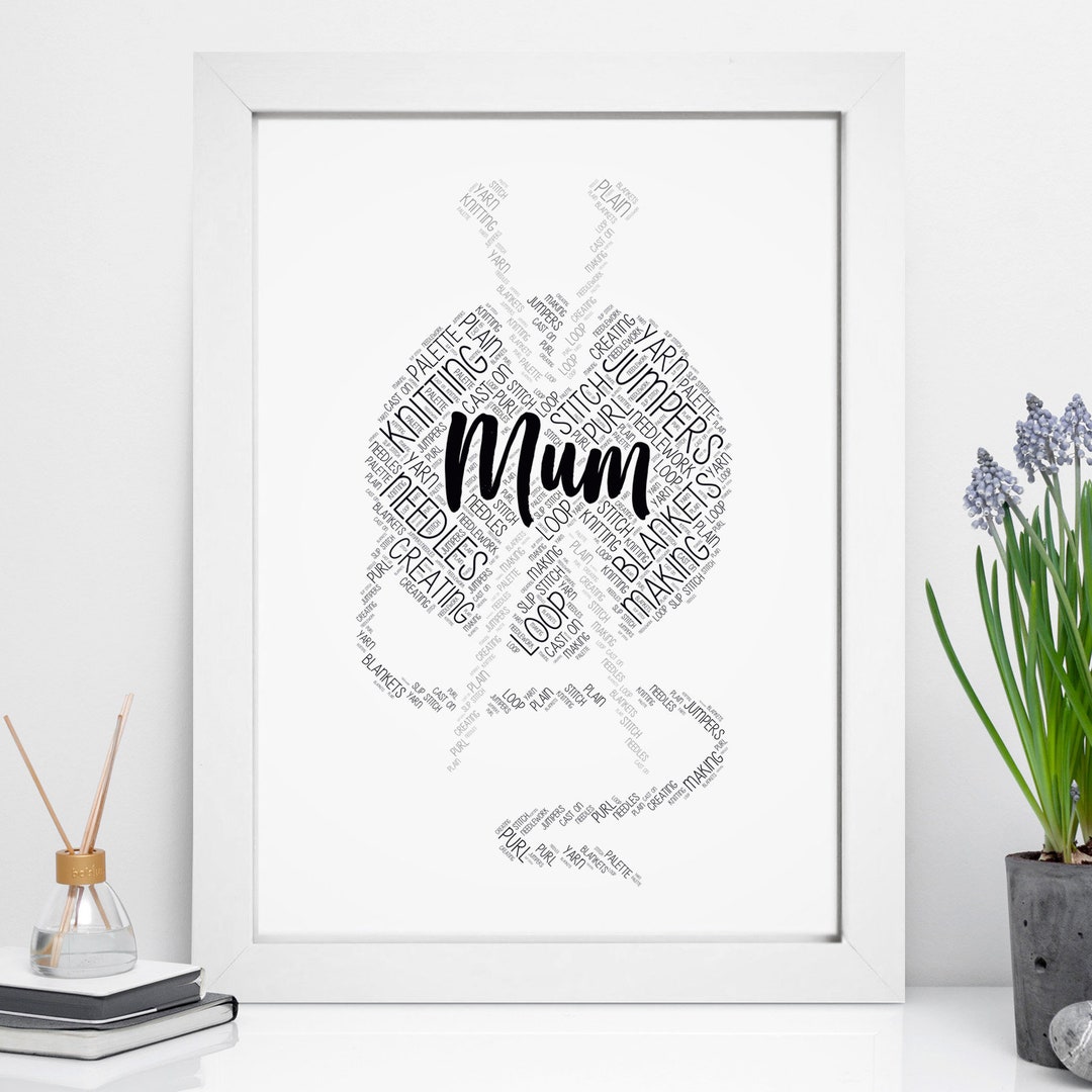 Personalised Knitting Word Art Print Knitters Needles Yarn - Etsy