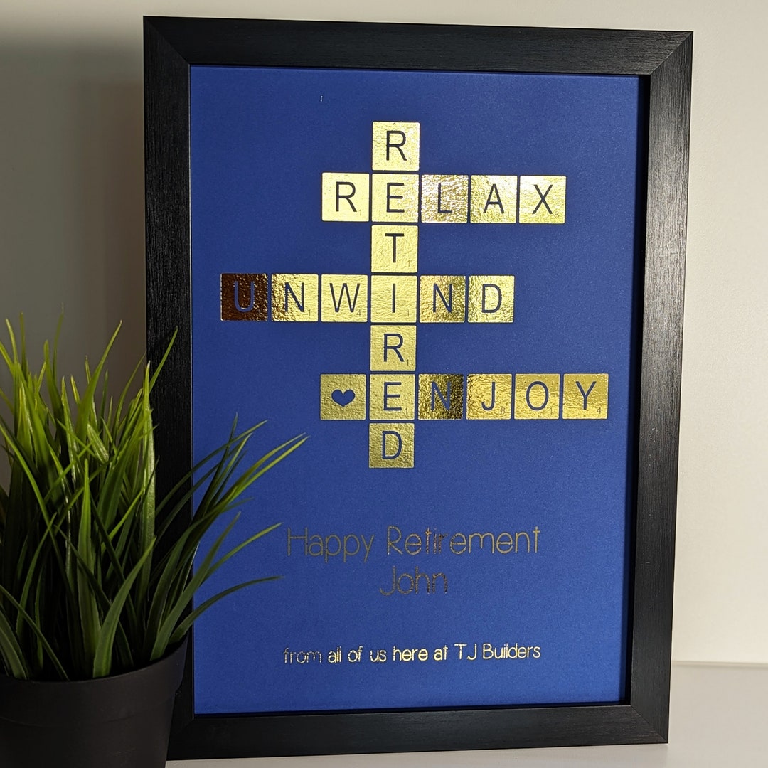 Personalised Retirement Scrabble Print Real Foil Wall Art Frame ...