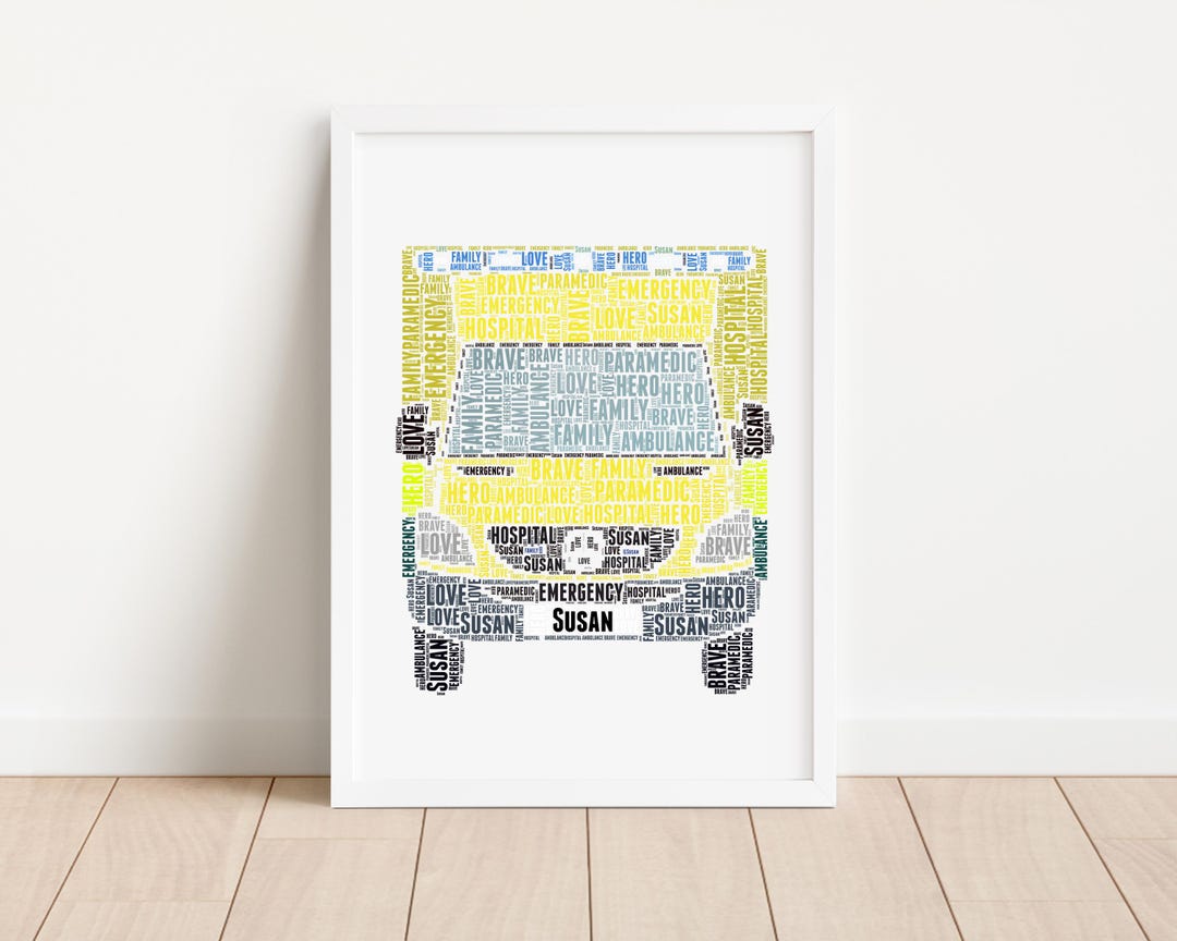 Personalised Ambulance Word Art Print, Paramedic EMT Gift, Custom Wall ...