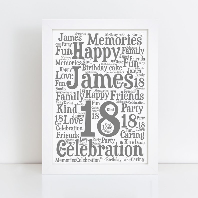 Personalised 18th Print Custom Word Wall Art Birthday - Etsy UK
