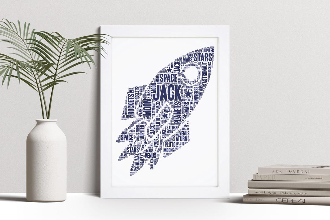 Personalised Rocket Word Art Print, Space Theme Bedroom Decor, Custom ...