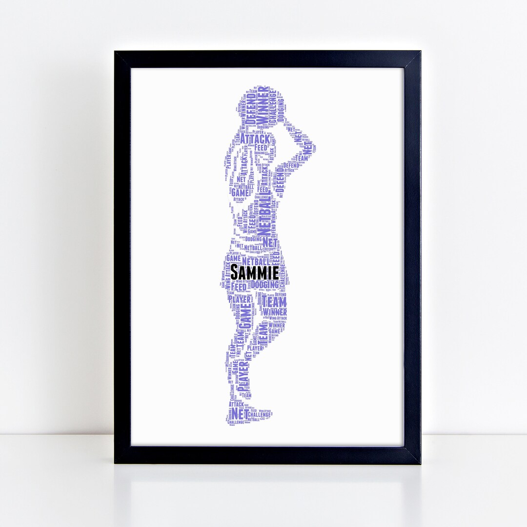 Personalised Female Netball Player Print Netball Birthday Gifts for Her ...