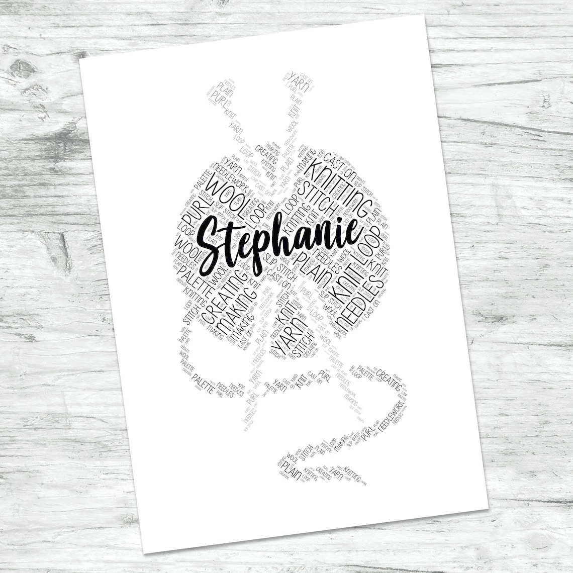Personalised Knitting Word Art Print Knitters Needles Yarn | Etsy