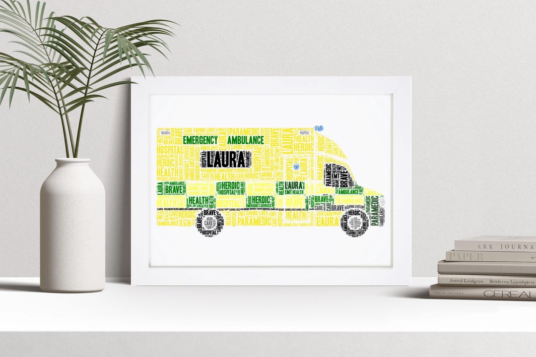 Personalised Ambulance Word Art Print, Paramedic EMT Gift, Custom Wall ...