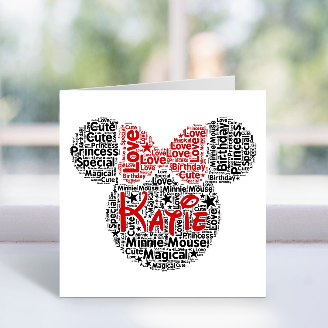 Personalised Minnie Mouse Card - Custom Word Art Card - Birthday Cards ...