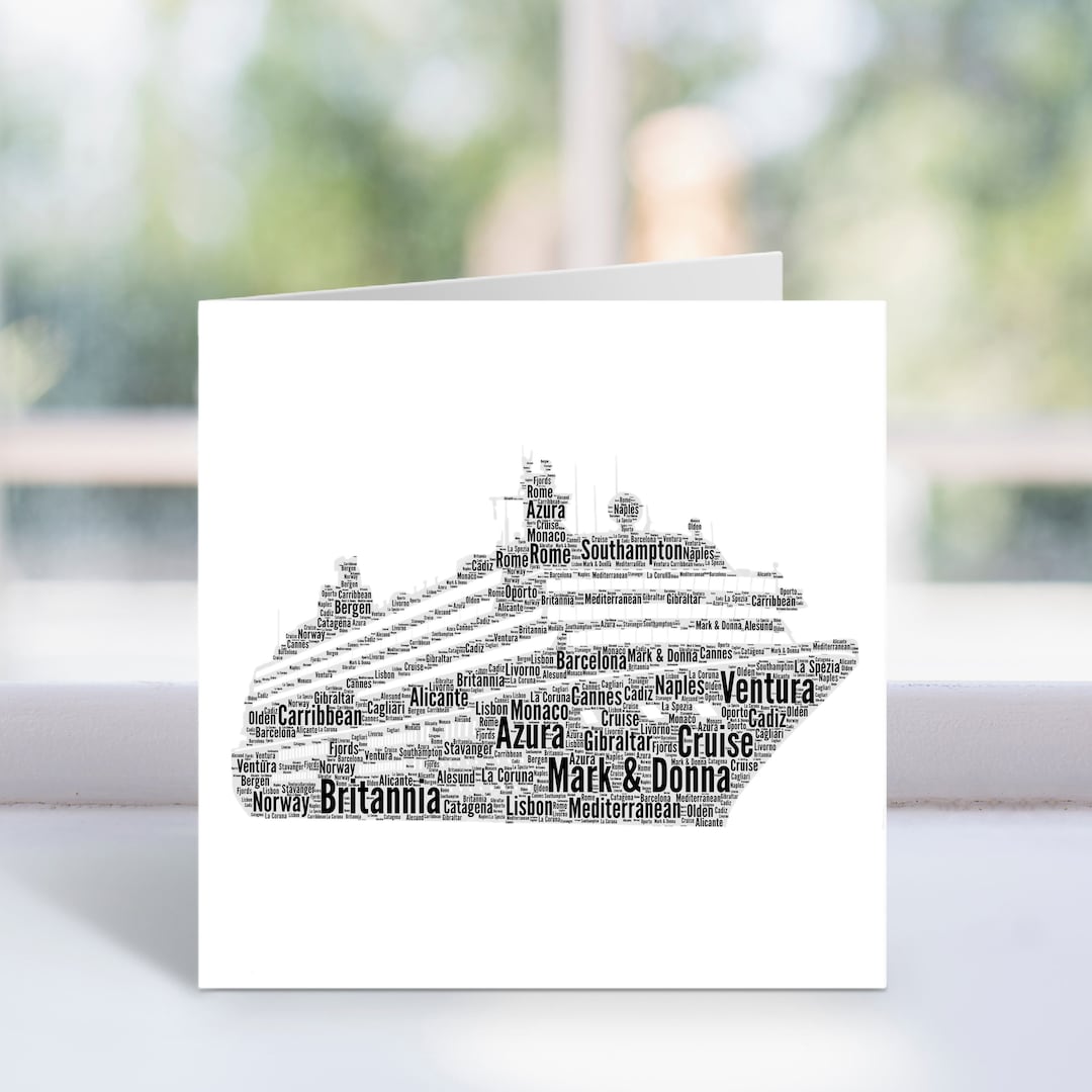 Personalised Cruise Ship Word Art Card - Cruising Themed Anniversary ...