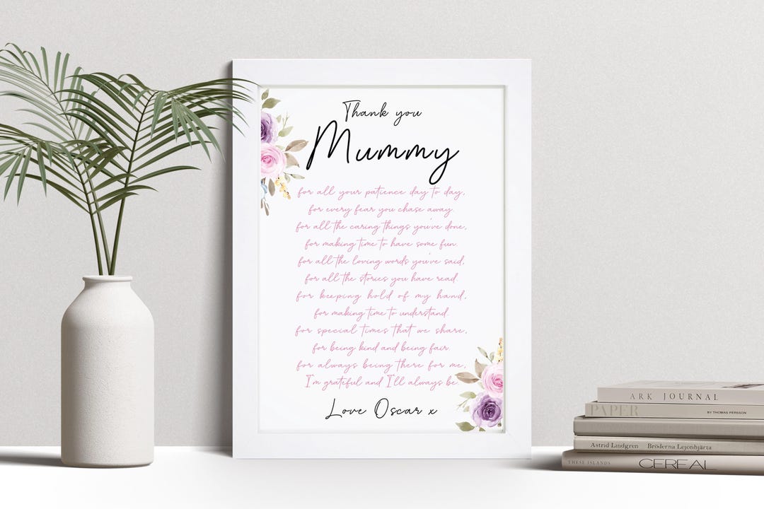 Personalised Mummy Poem Print, Mother's Day, Birthday Gift, Custom Wall ...