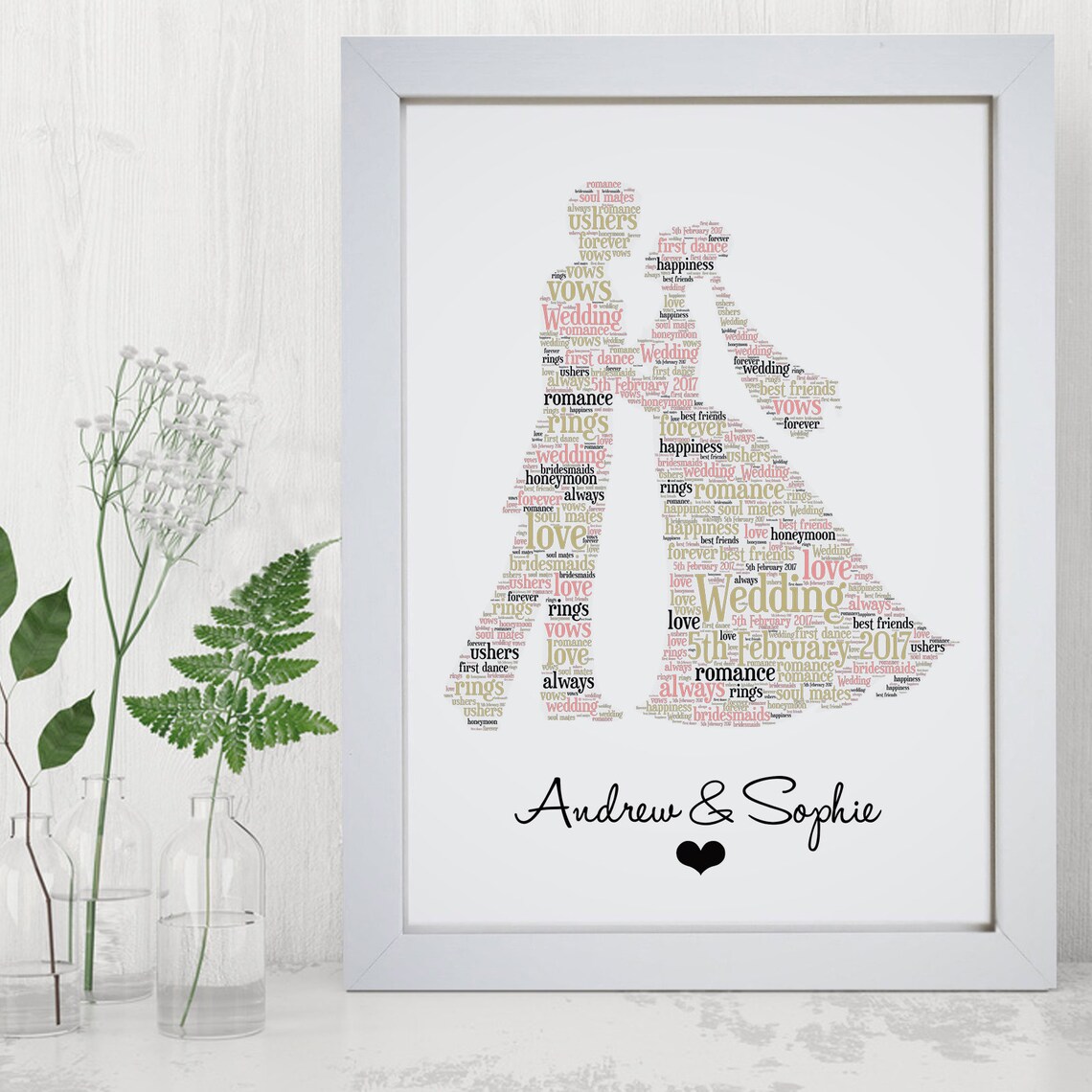 Personalised Bride And Groom Word Art Picture Print Wall Art | Etsy