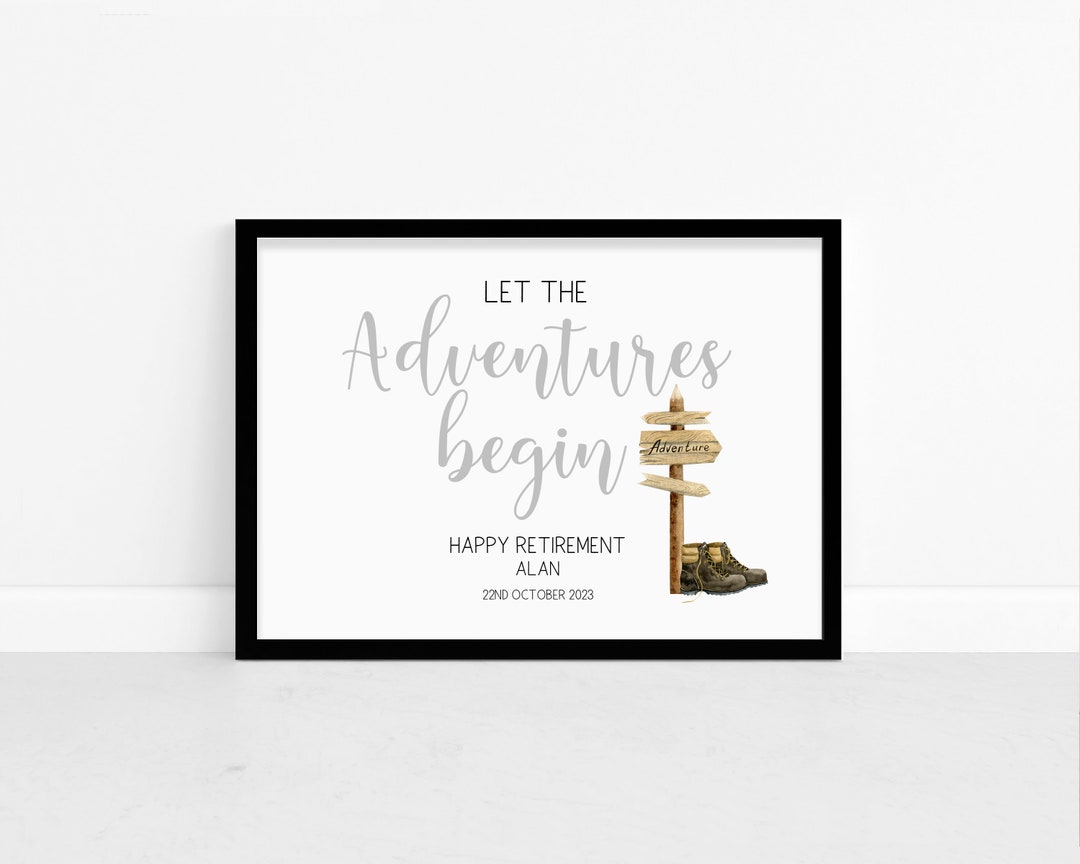 Personalised Let the Adventures Begin Print - Retirement, Work Leaving ...