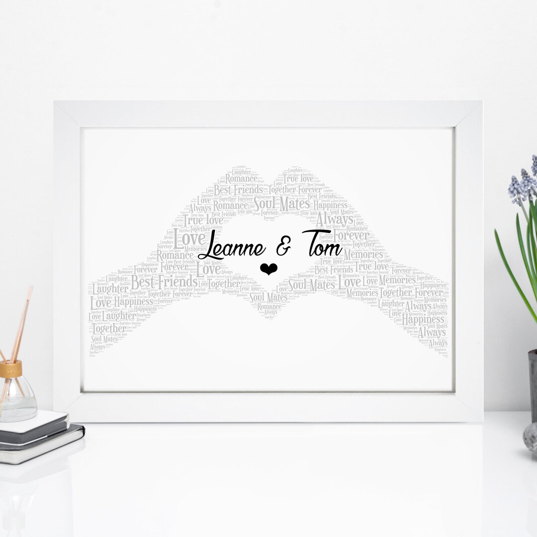 Personalised Heart Hands Print Custom Couples Name Framed Wall Art ...