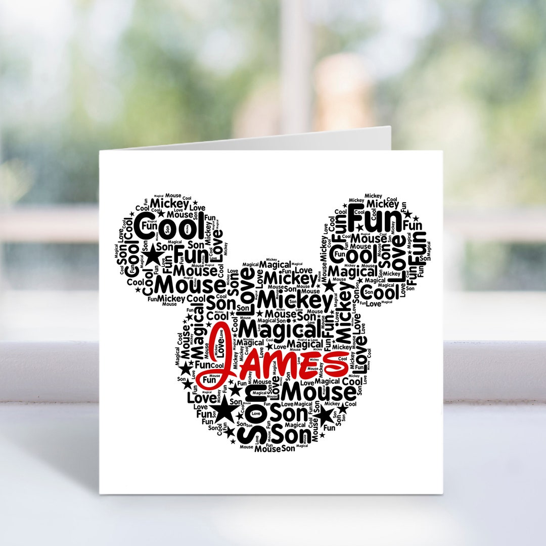 Personalised Mickey Mouse Card - Custom Word Art Card - Birthday Cards ...