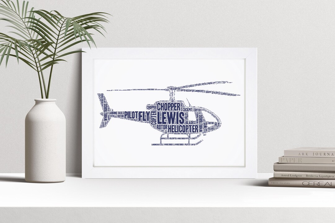 Personalised Helicopter Word Art Print, Pilot Gift, Custom Wall Art ...