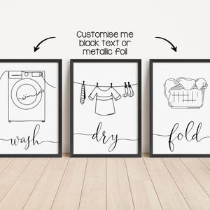 Set of 3 Laundry Room Prints, Wash Dry Fold Wall Art Print, Unframed ...