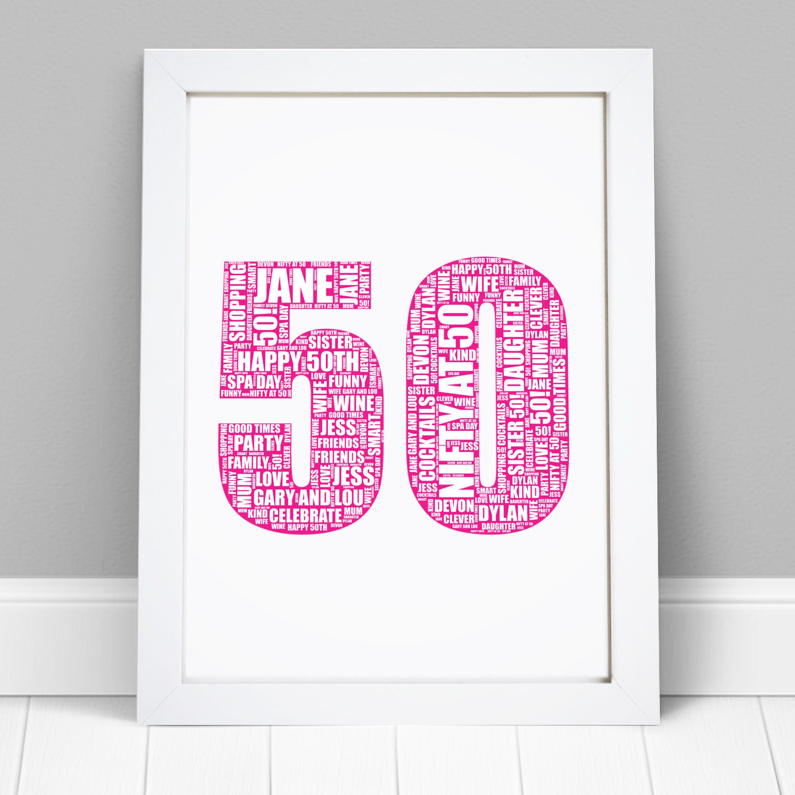 Personalised 50 Word Art Print 50th Birthday Gifts Custom | Etsy