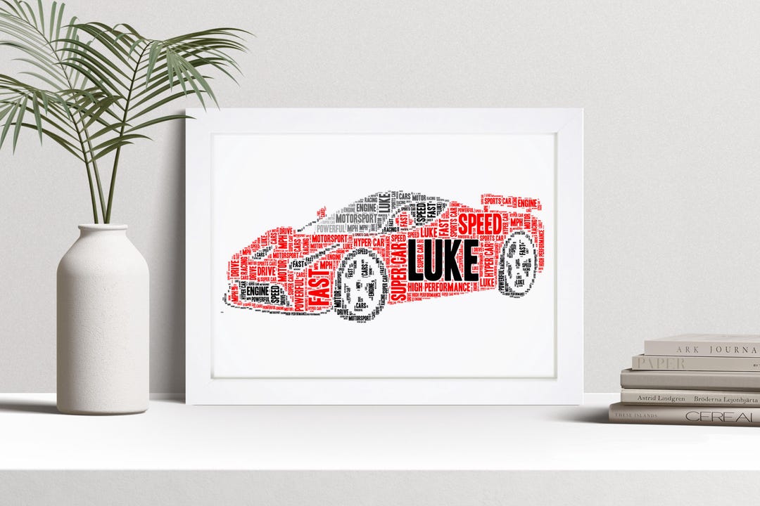 Personalised Ferrari Super Car Word Art Print, Father's Day Gift ...