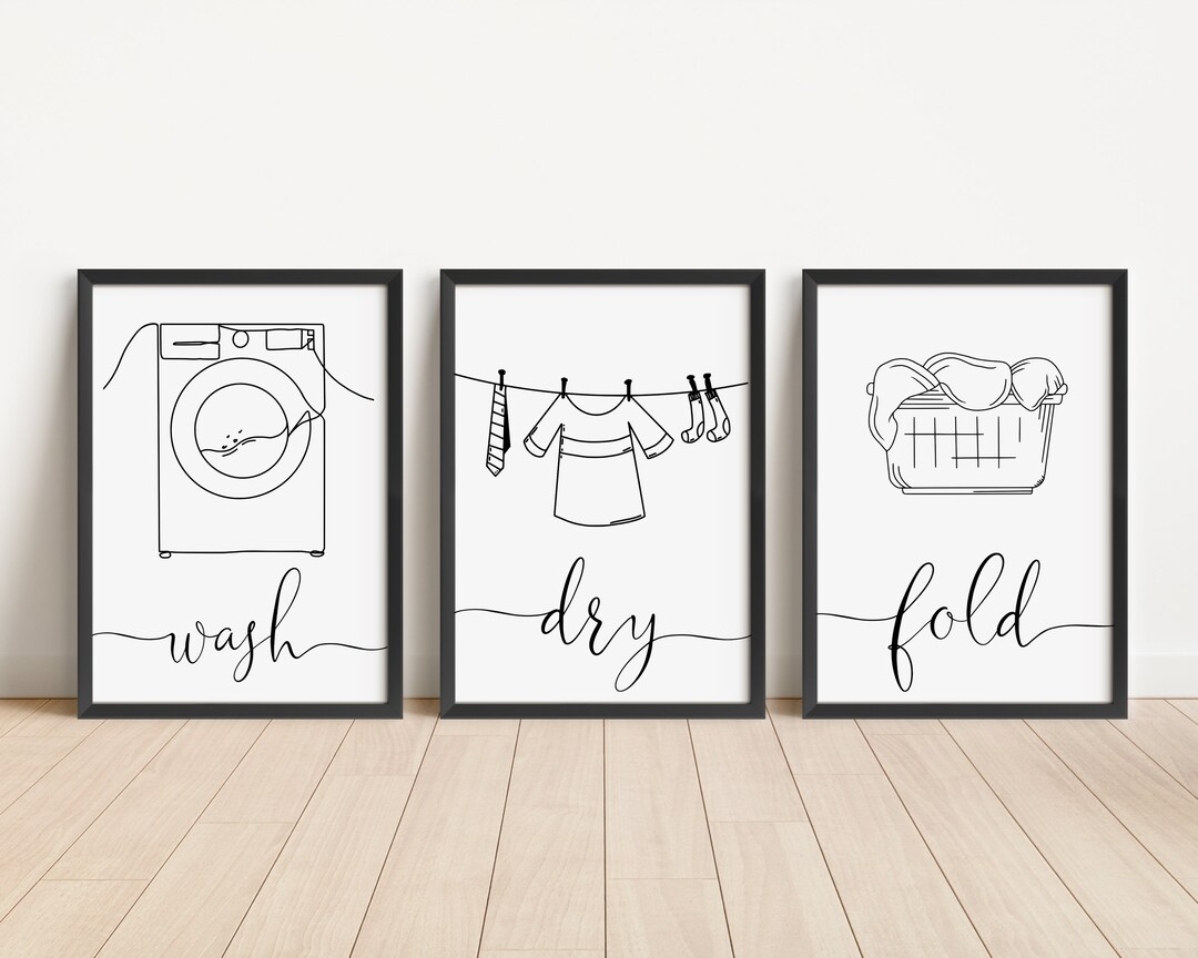 Set of 3 Laundry Room Prints, Wash Dry Fold Wall Art Print, Unframed ...