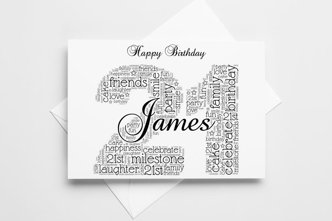 Personalised 21st Birthday Word Art Card - Custom 21st Keepsake, for ...