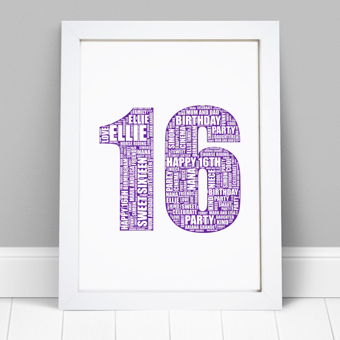 Personalised 16 Word Art Print 16th Birthday Gifts Custom | Etsy