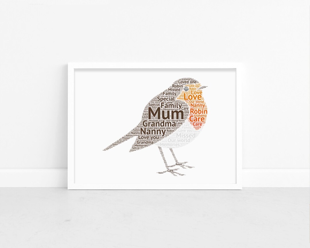Personalised Robin Word Art Print - Custom Wall Art Home Decor - Memory ...