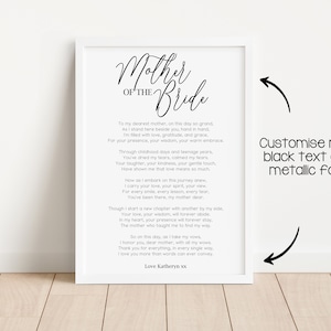 Personalised Mother of the Bride Poem Print - Wedding Day Keepsake ...