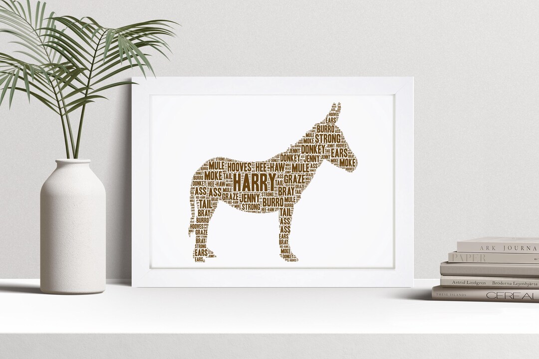Personalised Donkey Word Art Print, Donkey Lover Gift, Custom Wall Art ...