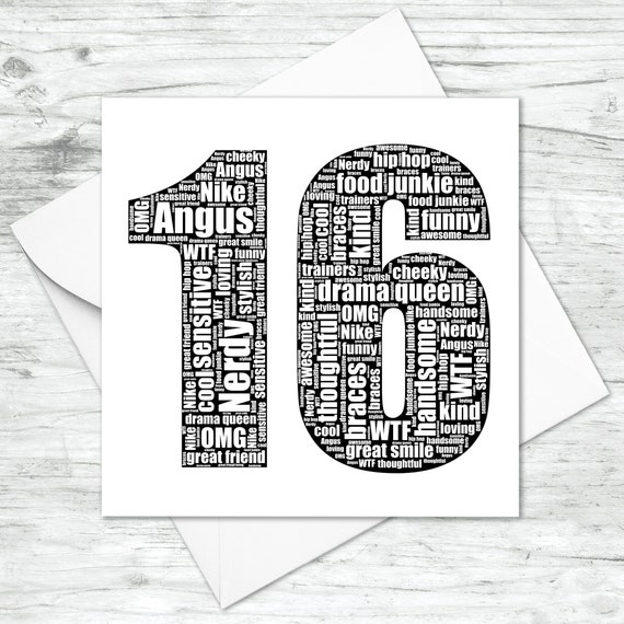 Personalised 16 Word Art Card 16th Birthday Gifts Custom | Etsy