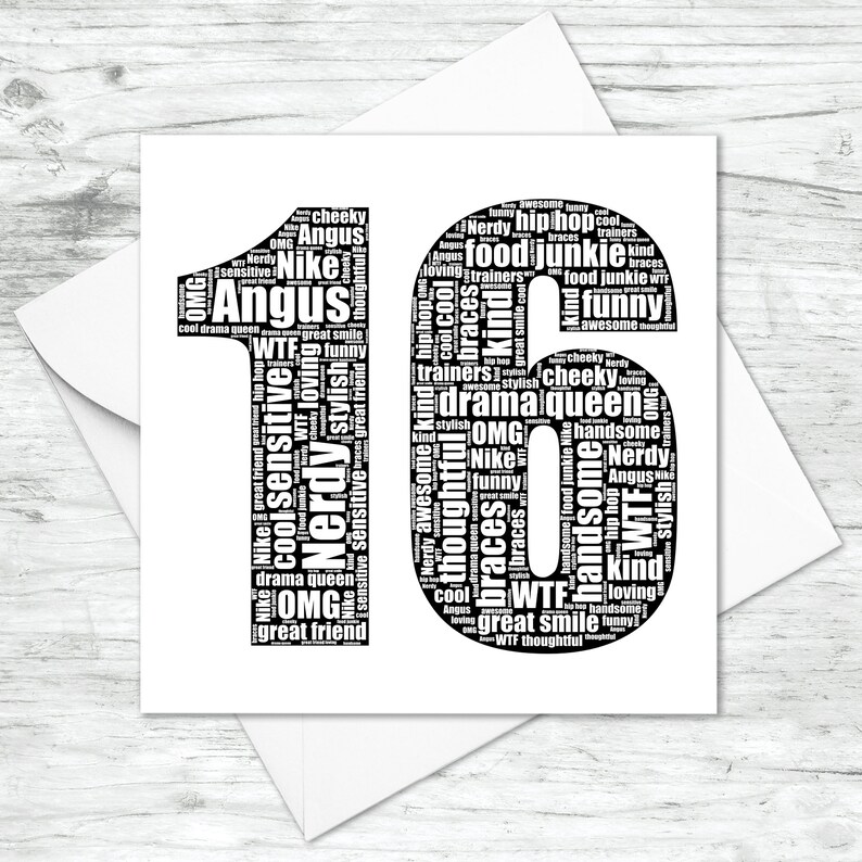 Personalised 16 Word Art Card 16th Birthday Gifts Custom | Etsy