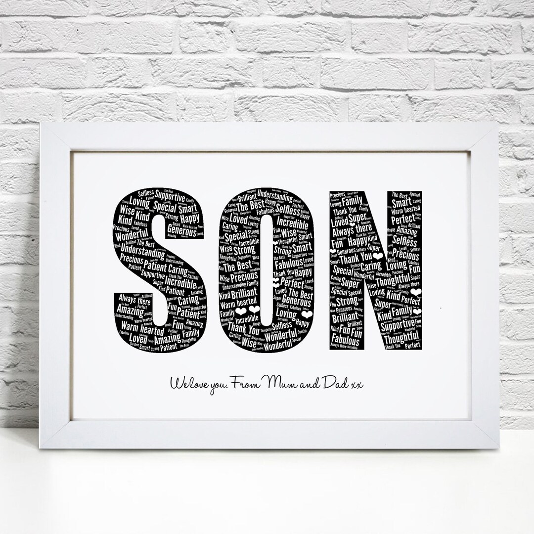 Personalised Son Print Word Wall Art Picture Birthday, Christmas, Thank ...
