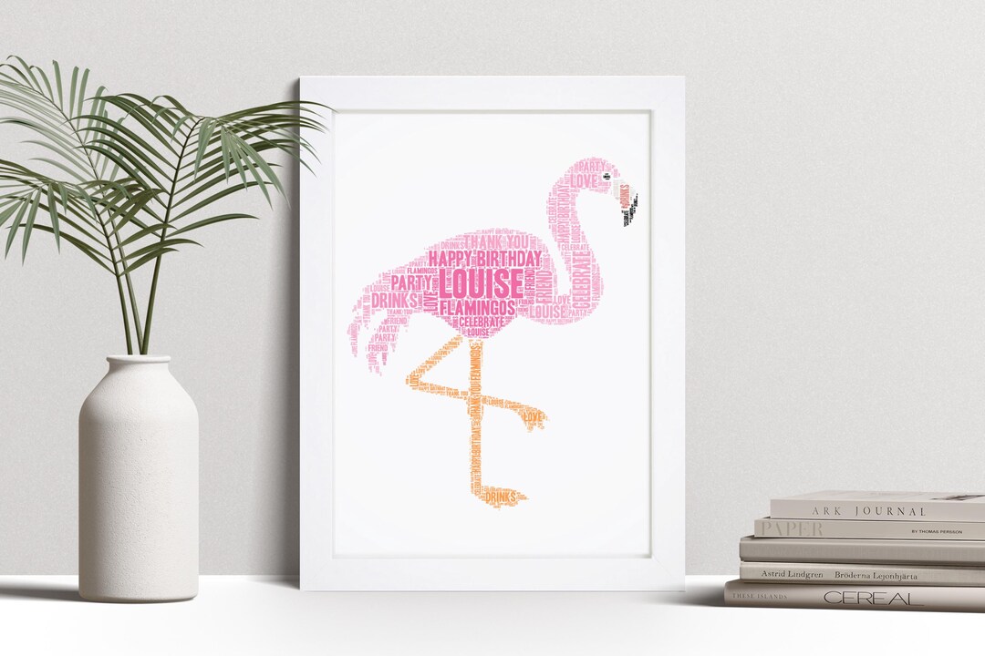 Personalised Pink Flamingo Word Art Print Gift, Custom Wall Art Framed ...