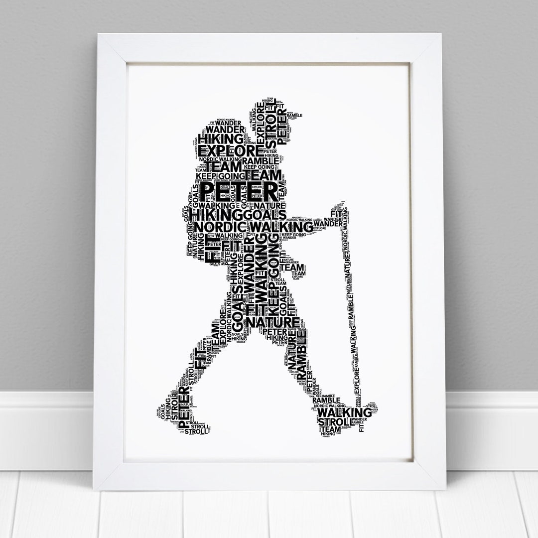 Personalised Male Hiker Print Custom Word Wall Art Frame - Etsy