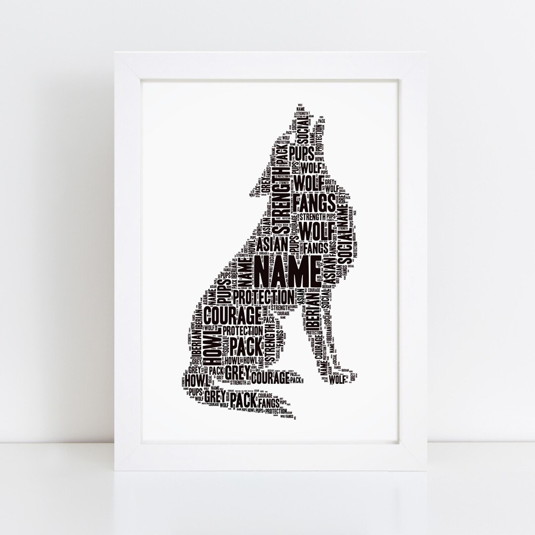 Personalised Wolf Print Custom Word Wall Art Frame Birthday Gifts for ...