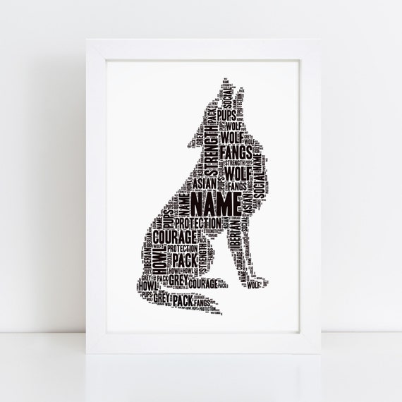 Personalised Wolf Print Custom Word Wall Art Frame | Etsy