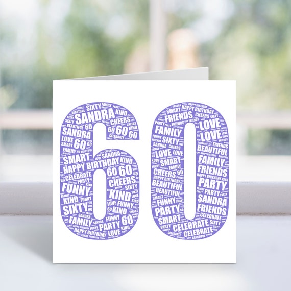 Personalised 60 Word Art Card 60th Birthday Card for Him - Etsy UK