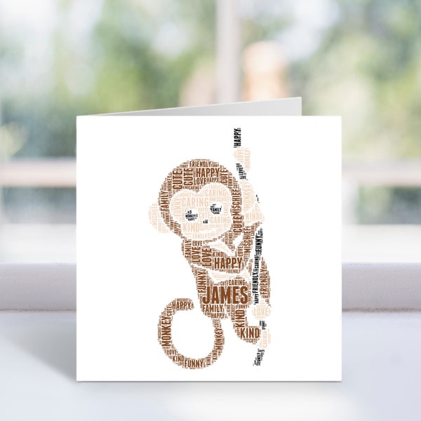Personalised Monkey Birthday Card - Etsy