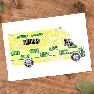 Personalised Ambulance Word Art Print, Paramedic EMT Gift, Custom Wall ...