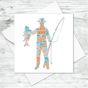 Personalised Fisherman Word Art Card - Fishing Themed Card - for Him ...