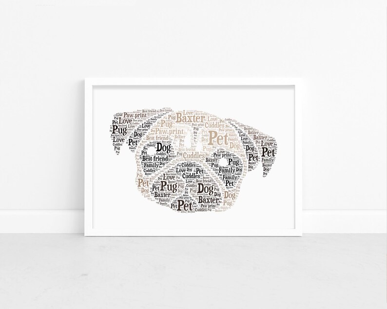 Personalised Pug Print - Custom Word Wall Art Picture - Dog Lover Gifts ...