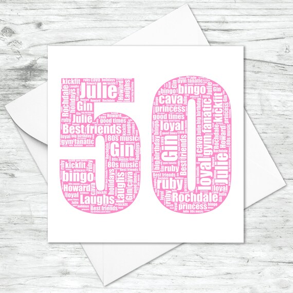 Personalised 50 Word Art Card 50th Birthday Gifts Custom | Etsy UK