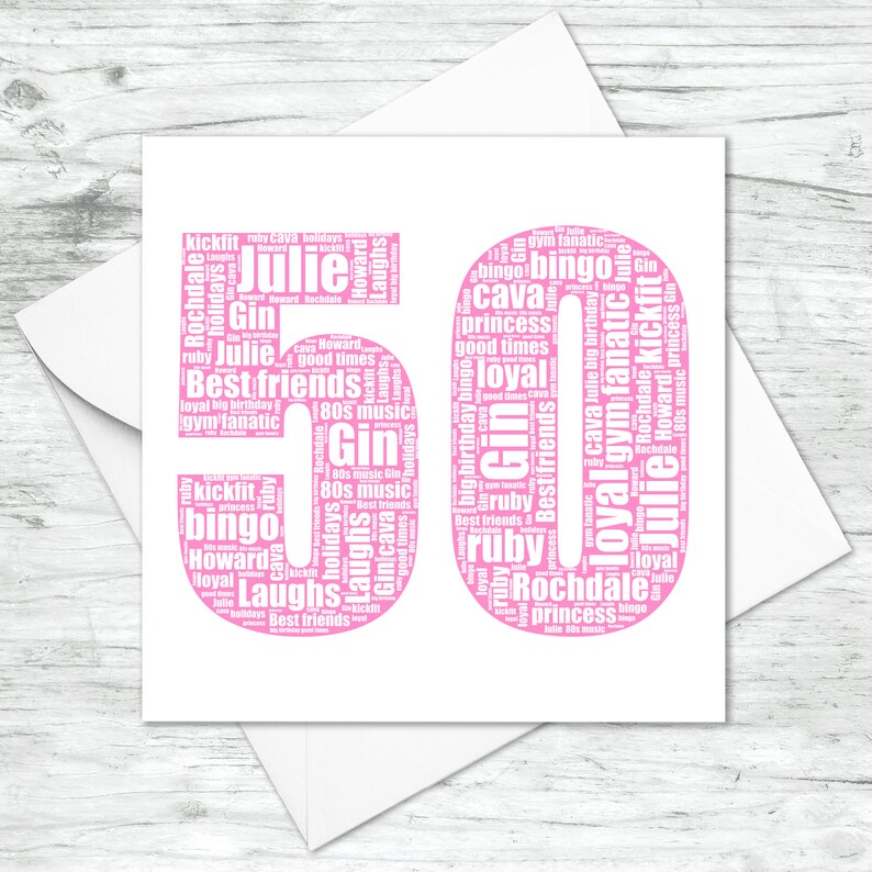 Personalised 50 Word Art Card 50th Birthday Gifts Custom | Etsy UK