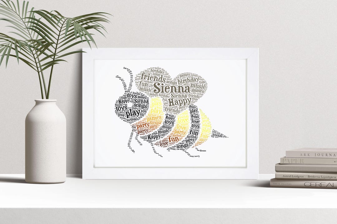 Personalised Bumble Bee Word Art Print, Bee Themed Home Decor, Birthday ...