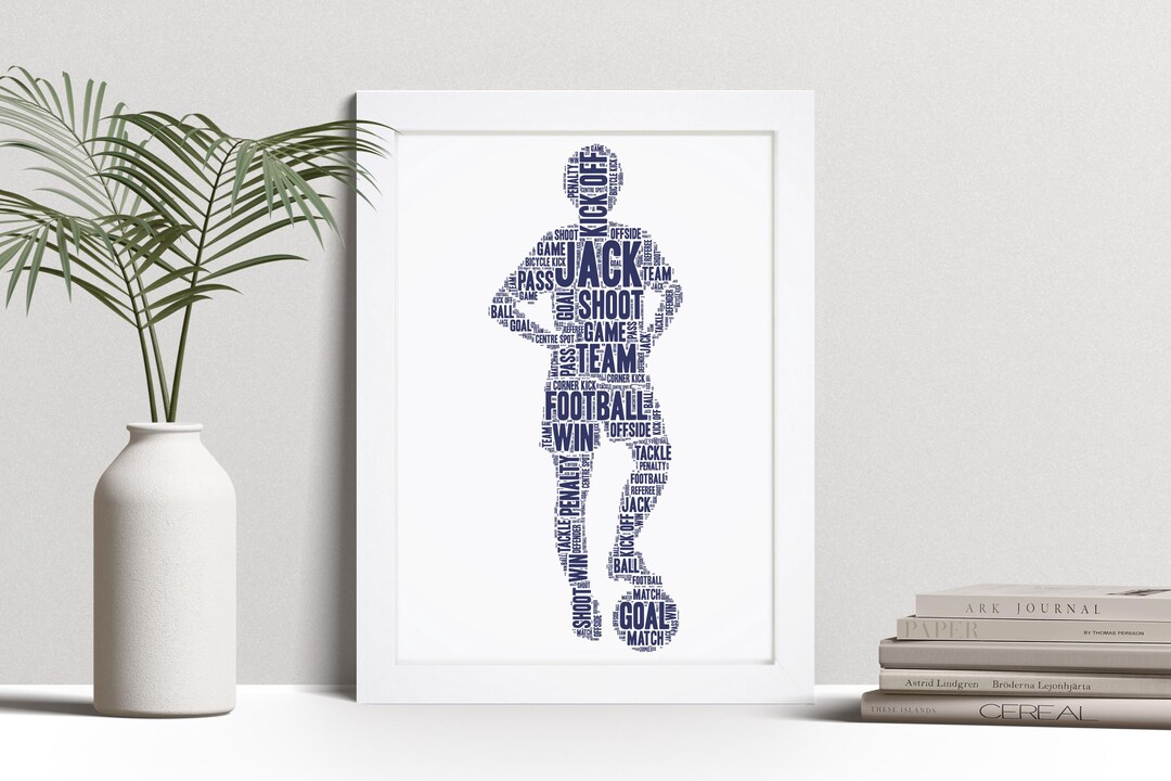 Personalised Male Footballer Word Art Print, Football Gift, Custom Wall ...
